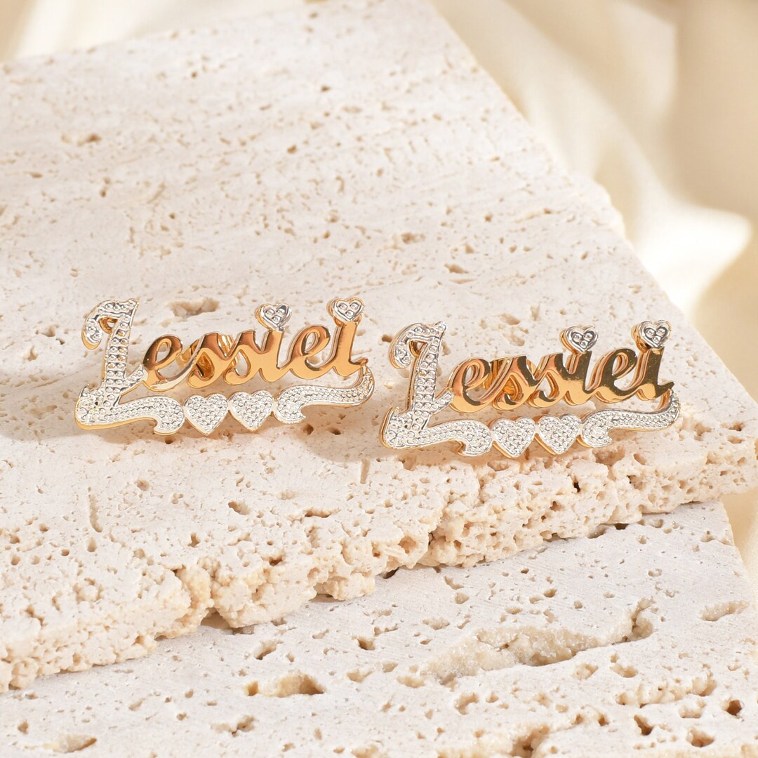 Custom Silver&gold Double Tones Plating Name Earring Studs Pair ...