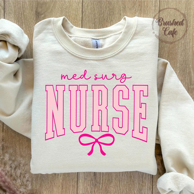Med Surg Nurse Pink Bow Varsity Font: Coquette Shirt Design (PNG SVG ...