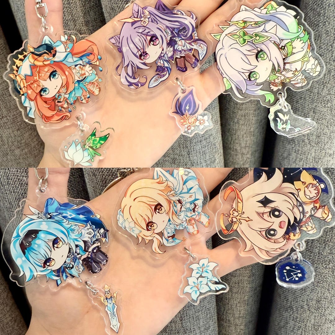 Genshin Impact Characters Acrylic Keychain, Cute Double-sided Keyring, Keqing, Nahida, Nilou ...