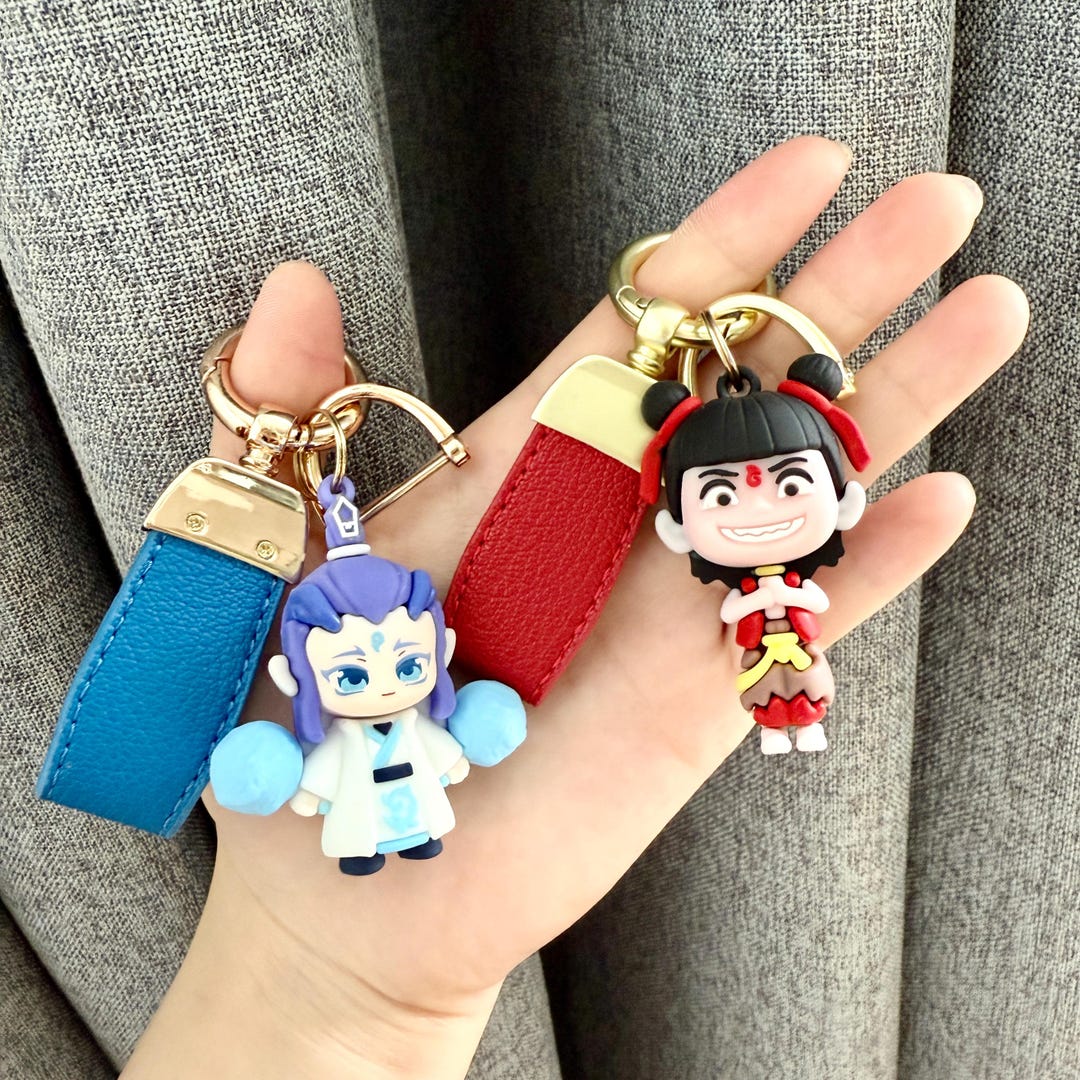 Nezha & Aobing Leather Keychain, Handmade Nezha 2 Movie Character ...