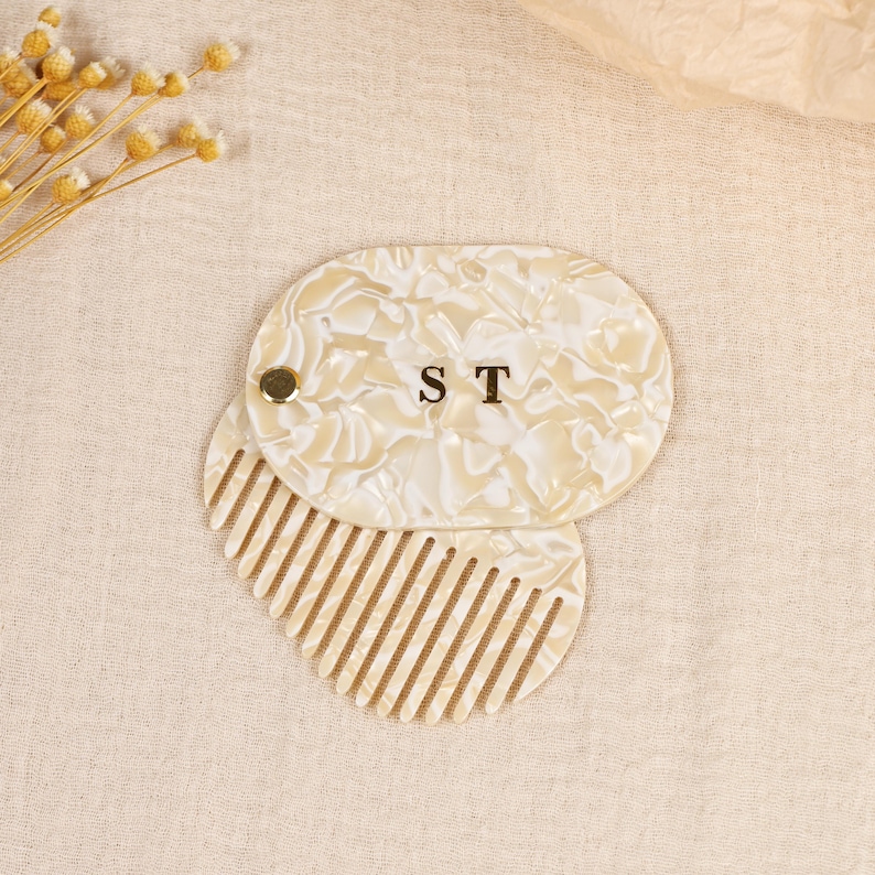 Custom Made Initials Name Mirror Hair Comb Set, Personalized Acetate ...