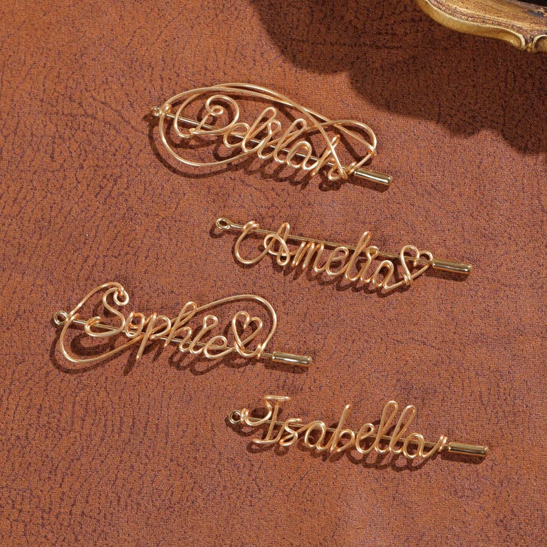 Personalized Name Brooches, Bridesmaids Custom Pins, Bags, Elegant Gold ...