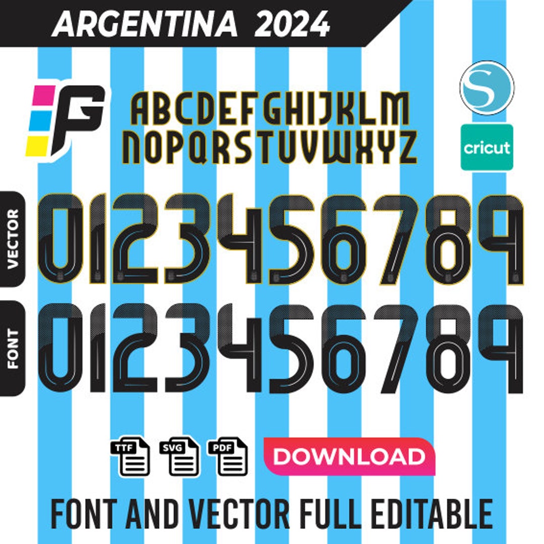 Argentina Font Jersey 2024 Copa America Vector Pdf, Svg, Ttf. - Etsy