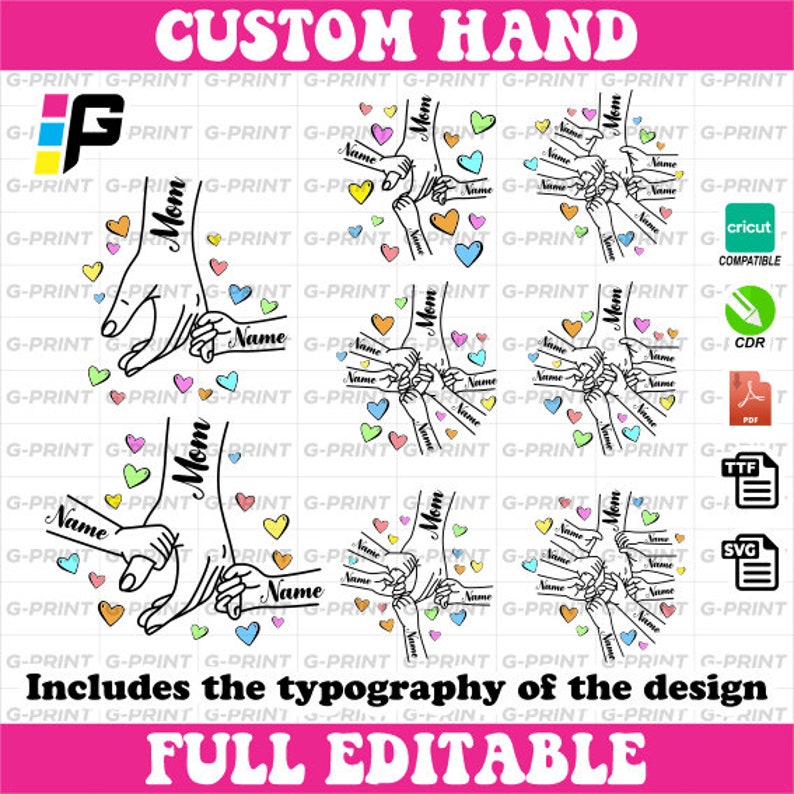 Pack Manos Dia de la Madre VECTOR, manos personalizados mamá e hijo ...