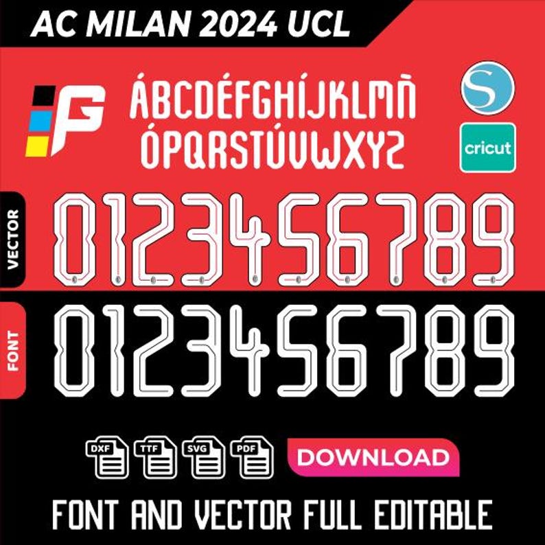 Font Vector Ac Milan UCL 2024 Pdf, Svg, Ttf, Dxf. - Etsy