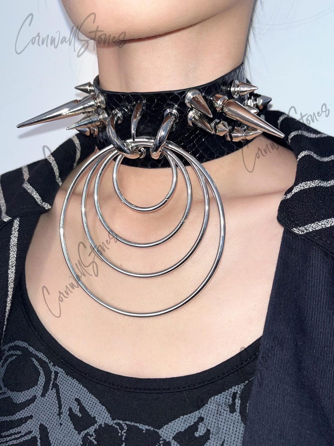 Handmade Rock Gothic Spikes Necklace Punk Retro Snake Leather Studded ...