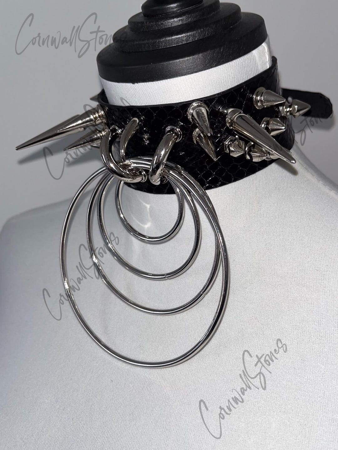 Punk Rock Gothic Spikes Necklace Retro Snake Leather Studded Metal ...