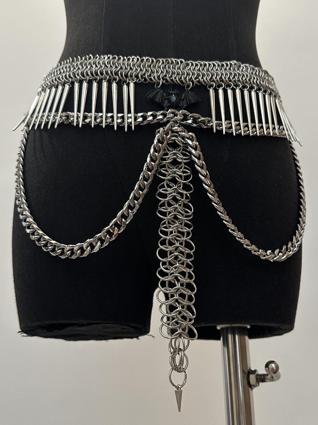 Gothic Belt Silver Chainmail Flail Belt With Spikes Pendant Belts Waist ...