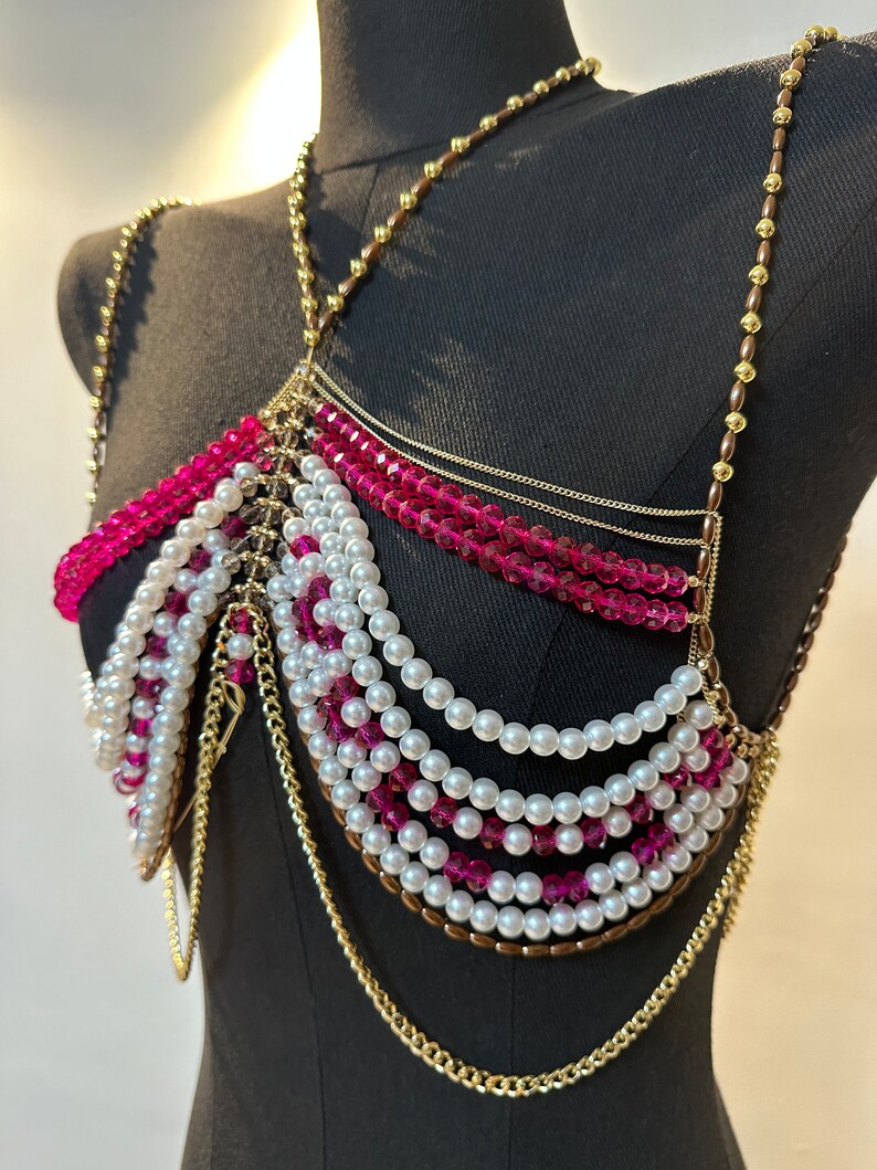 Handmade Pearl Body Chain Jewelry Bralette. Bridal Body Jewelry. Pearl ...