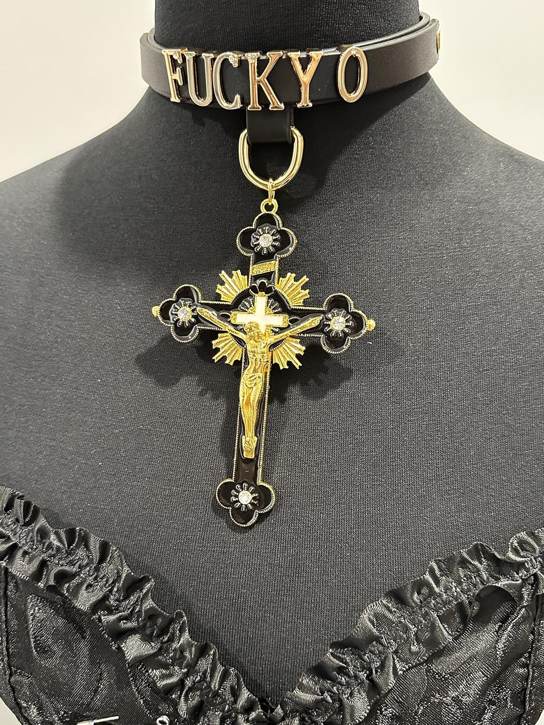 Personalized Letter Choker: Gothic Leather Necklace With Cross Pendant ...