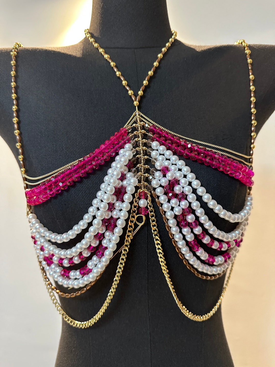 Handmade Pearl Body Chain Jewelry Bralette. Bridal Body Jewelry. Pearl ...