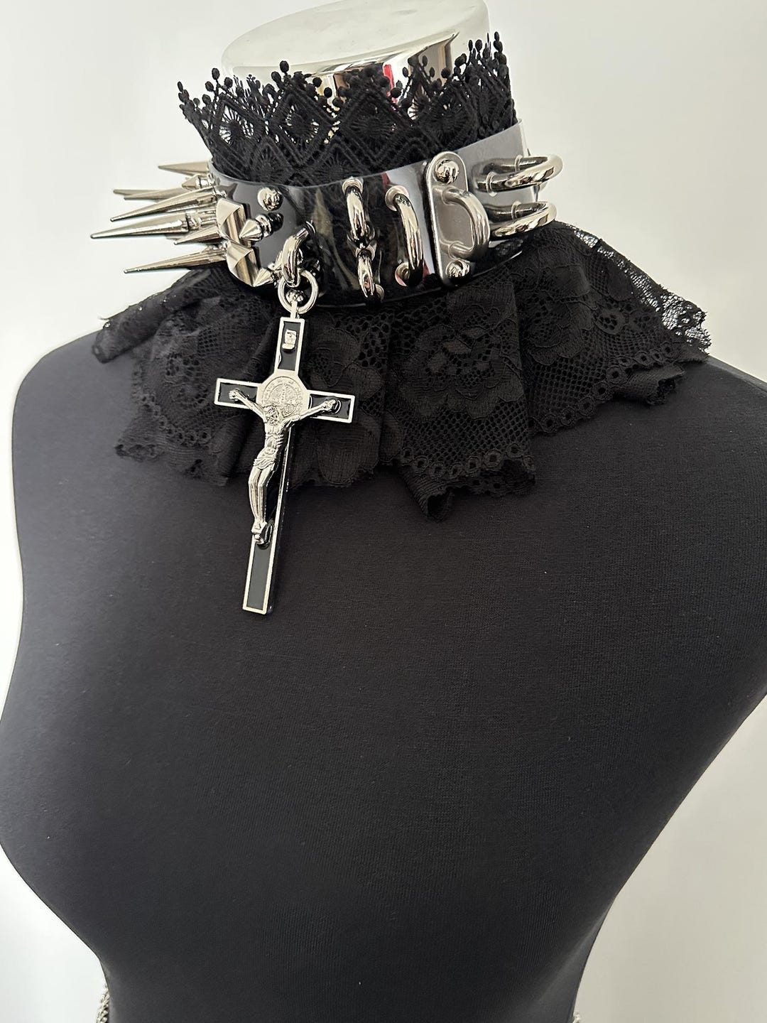 Spike Punk Goth Choker: Patent Leather Lace Crucifix Collar - Etsy
