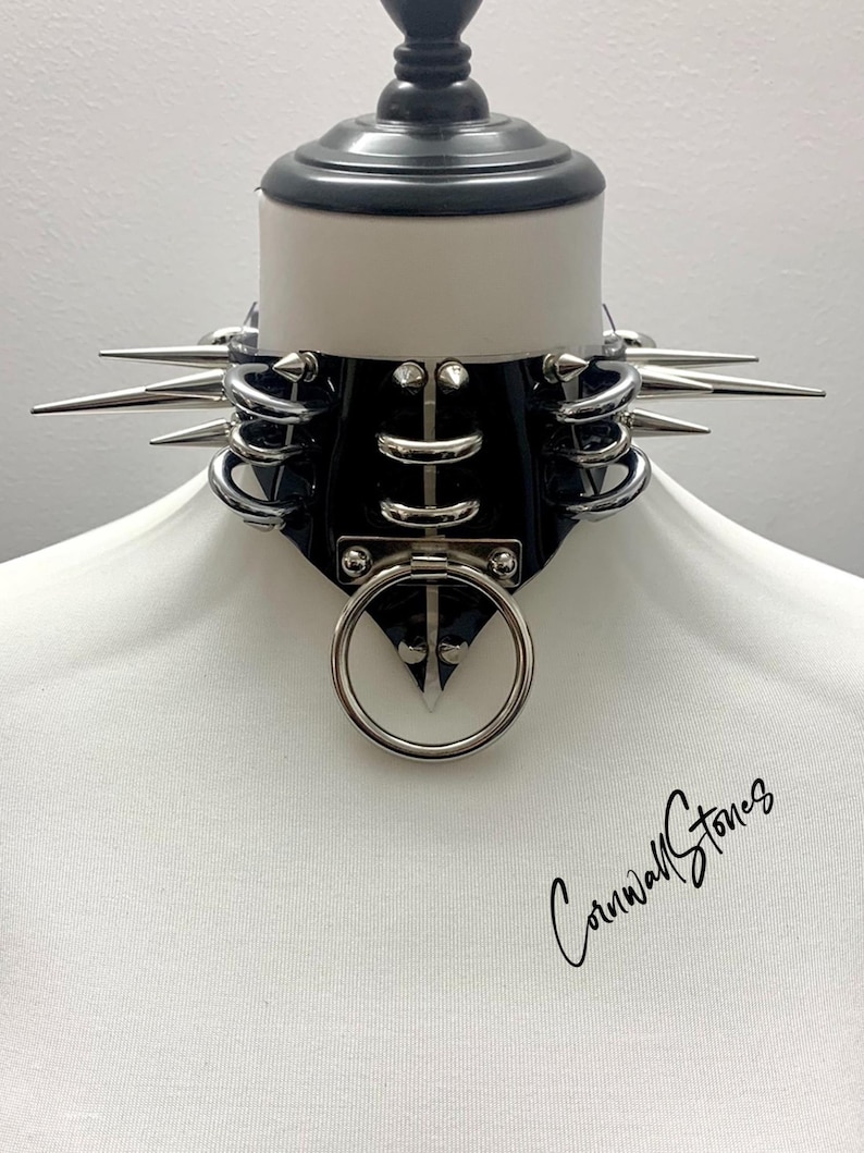 Giant Choker Spikes Black Choker Punk With Spiked Choker Necklace, Studded Patent Collar for ...