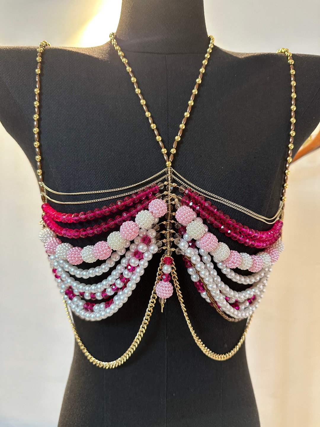 Beaded Body Chain Jewelry Bra Sexy Bikini Chain Handmade Bridal Body ...