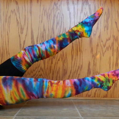 New Deep Electric Rainbow Thigh High Cotton Tie-dyed Socks - Etsy