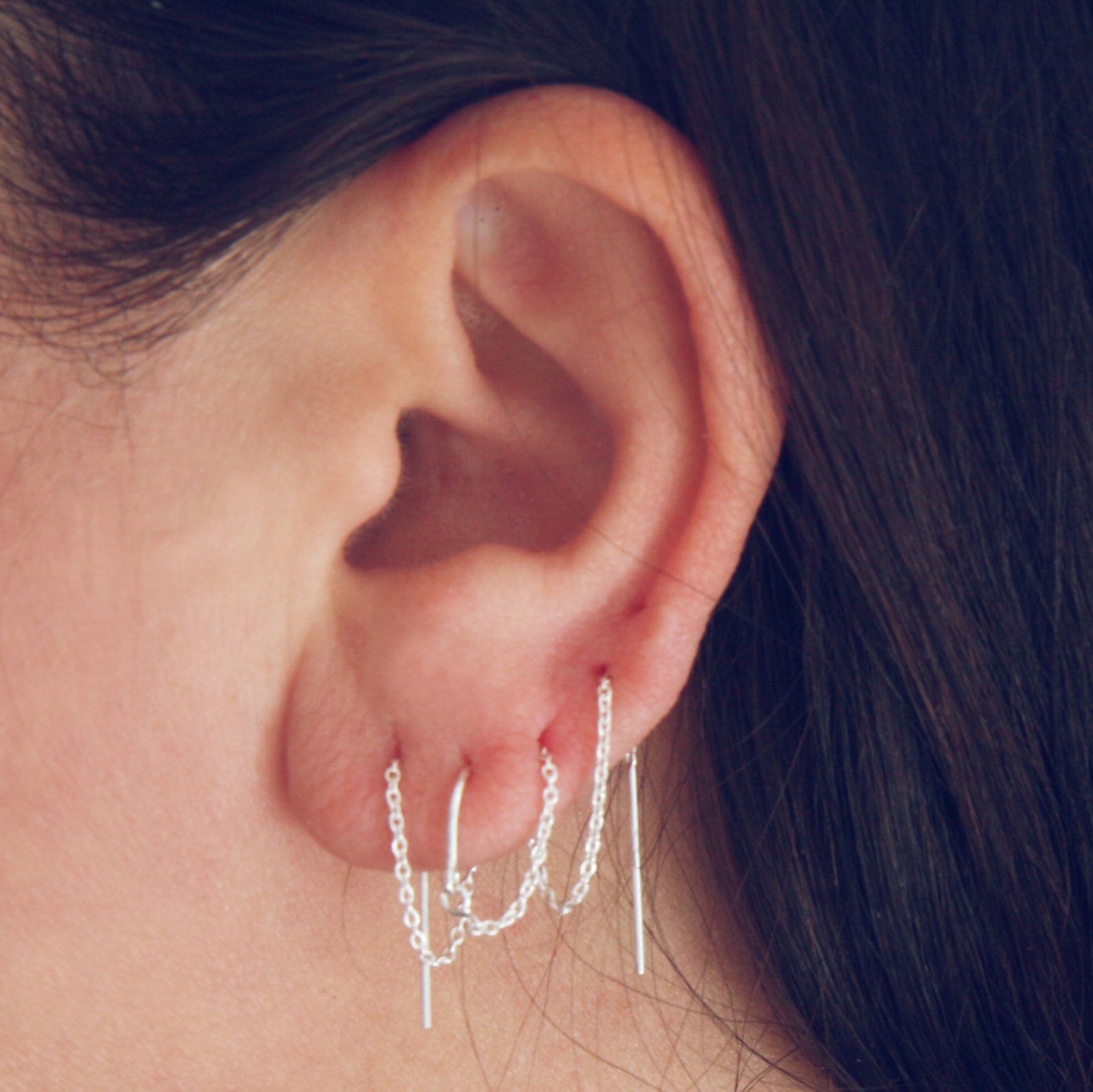 Ear Thread Chain Threader Earring Sirius Lux Sterling - Etsy