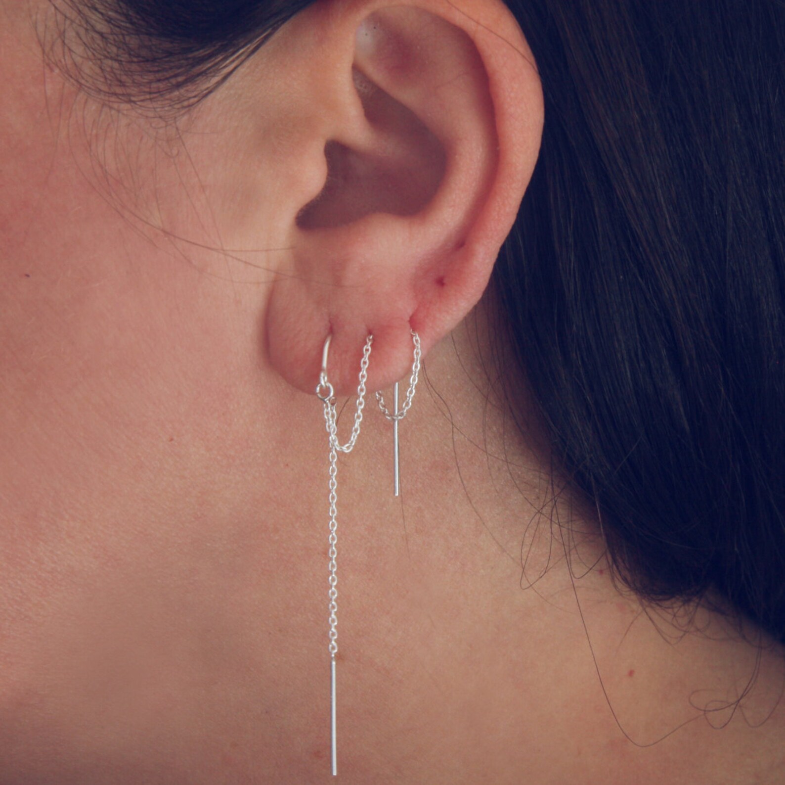 Ear Thread Chain Threader Earring Sirius Lux Sterling - Etsy