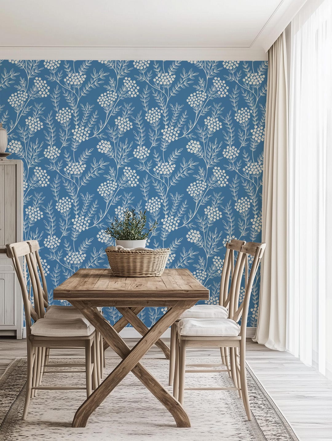 Blue Botanical Wallpaper – Peel & Stick Removable Wall Mural With ...