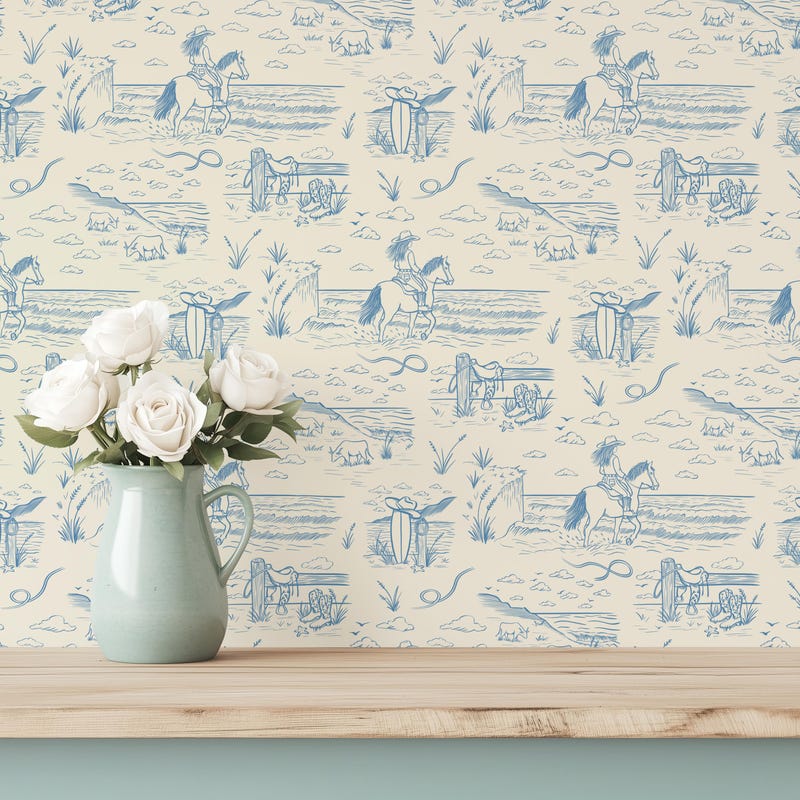 Blue Toile Wallpaper - Etsy