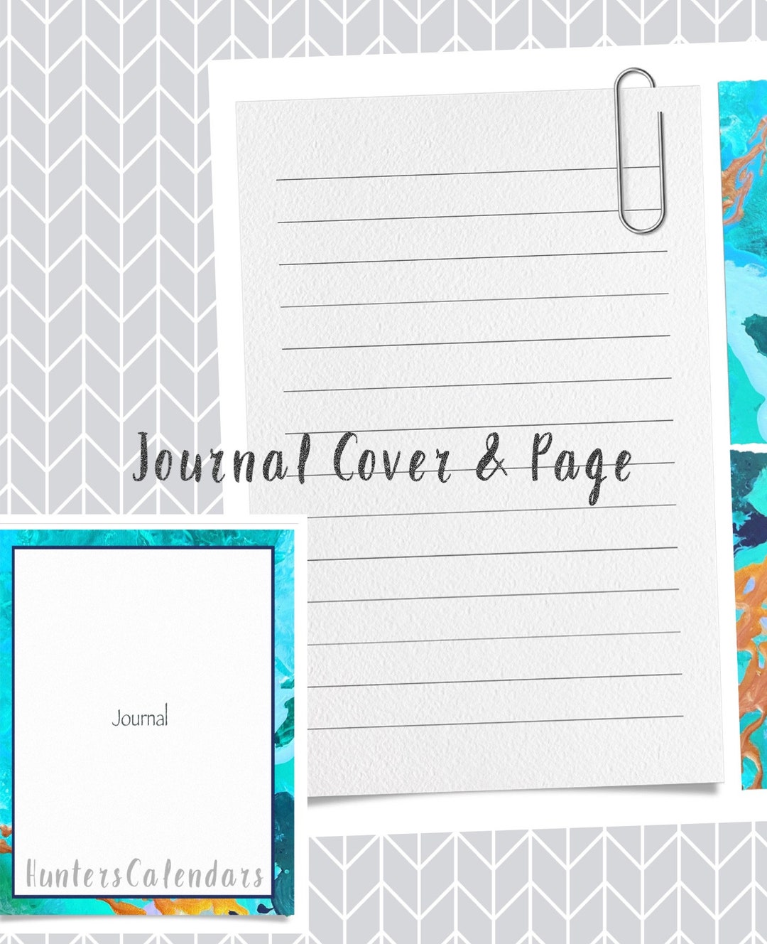 Digital/printable Journal Cover & Page, Blue/orange - Etsy