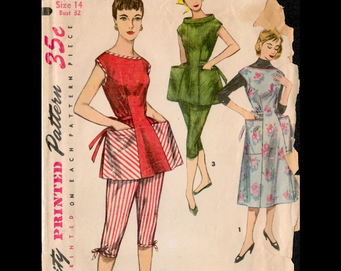 Vintage 1950s B32 Size 14 Cobbler Apron, House Dress, and Capris ...