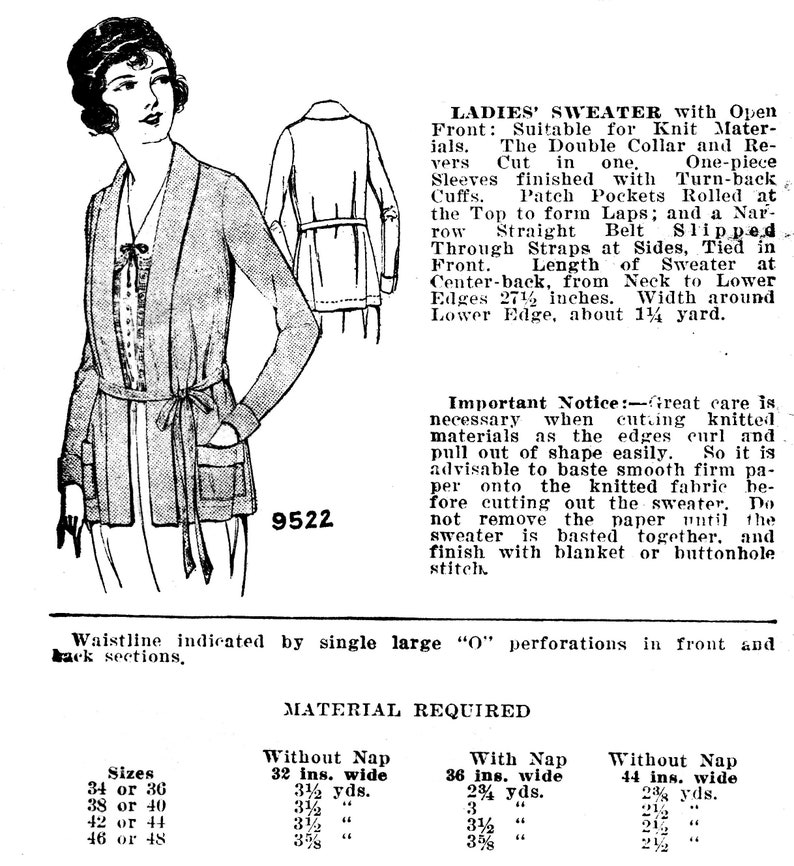 E-pattern- Early 1920s SEWING PATTERN Knit Cardigan Sweater -wearing ...