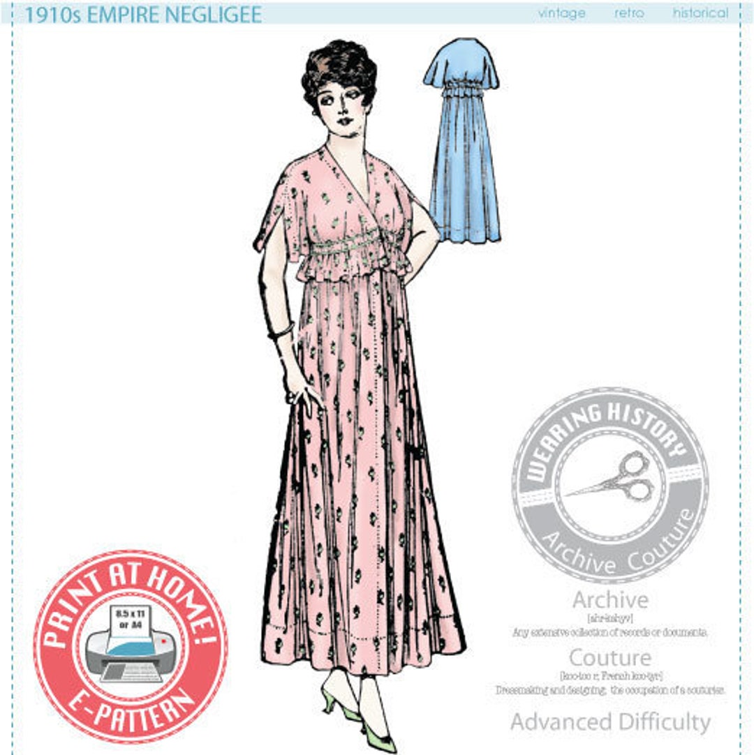 E-pattern- 1910s Empire Negligee Pattern- Bust 36" - Edwardian Wearing ...