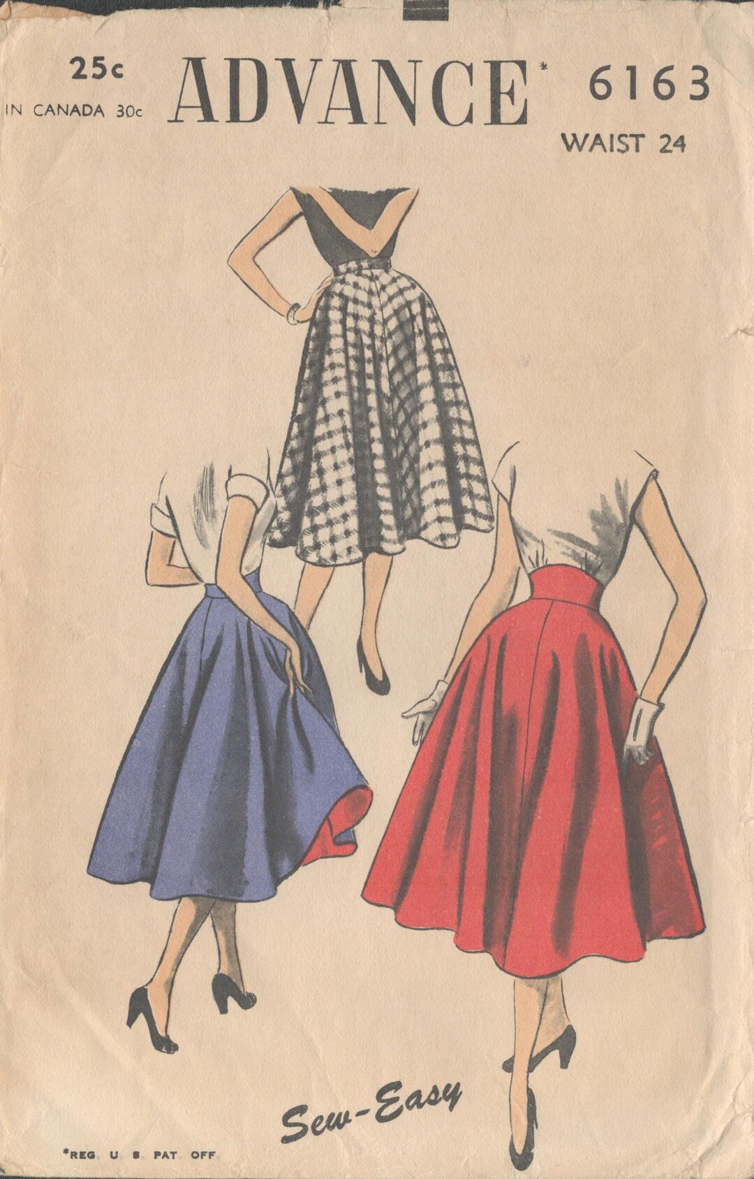 Vintage 1950s Waist 24 Hip 33 Circular Skirt With Shaped Waistband ...