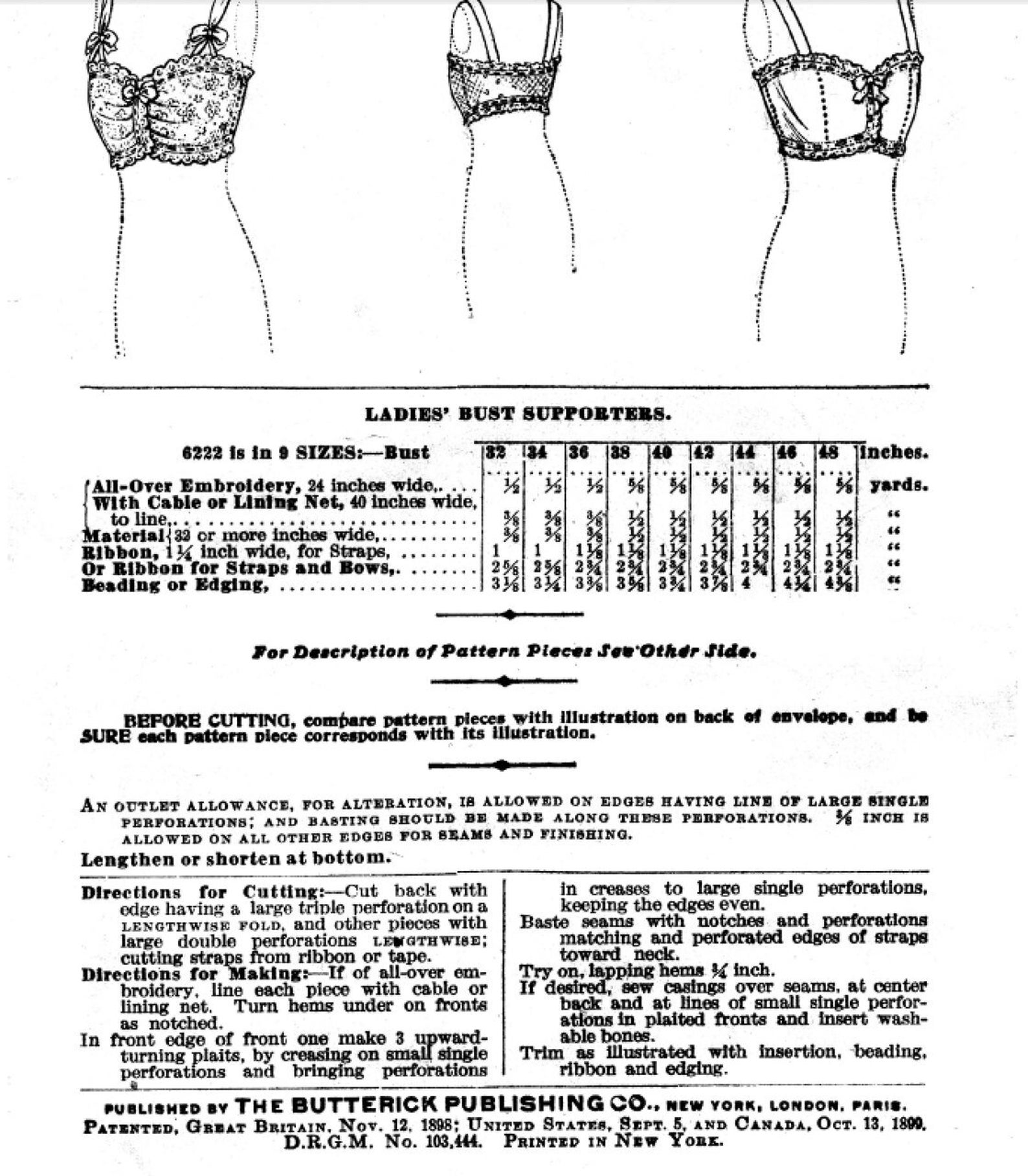 PRINTED PATTERN 1900s 1910s Edwardian Brassiere Bra Size - Etsy