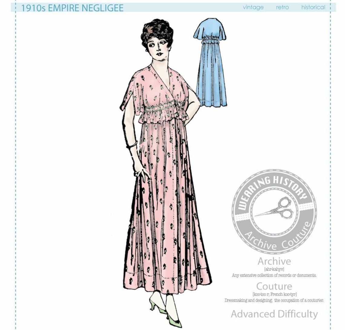 PRINTED PATTERN- 1910s Empire Negligee Pattern- Bust 36"- Wearing ...