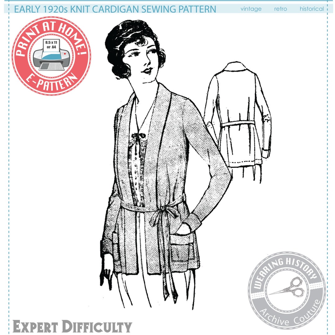 E-pattern- Early 1920s SEWING PATTERN Knit Cardigan Sweater -wearing ...