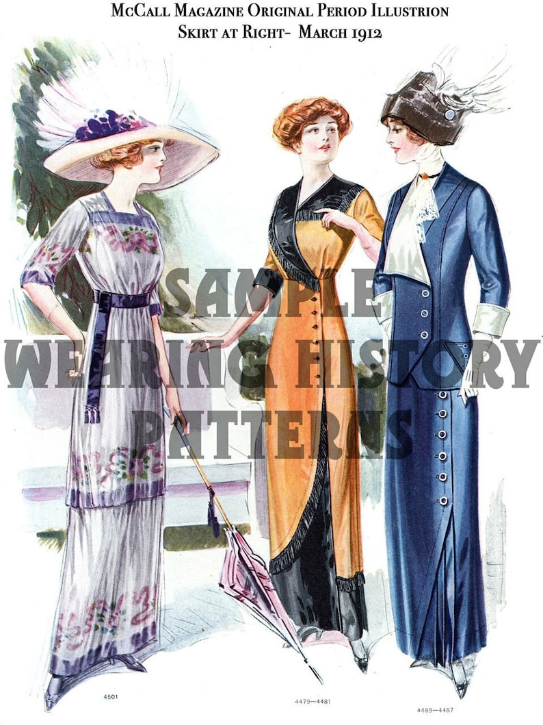 PRINTED PATTERN- 1912 Pleated Skirt Pattern- Waist 26"- 1910s Edwardian ...
