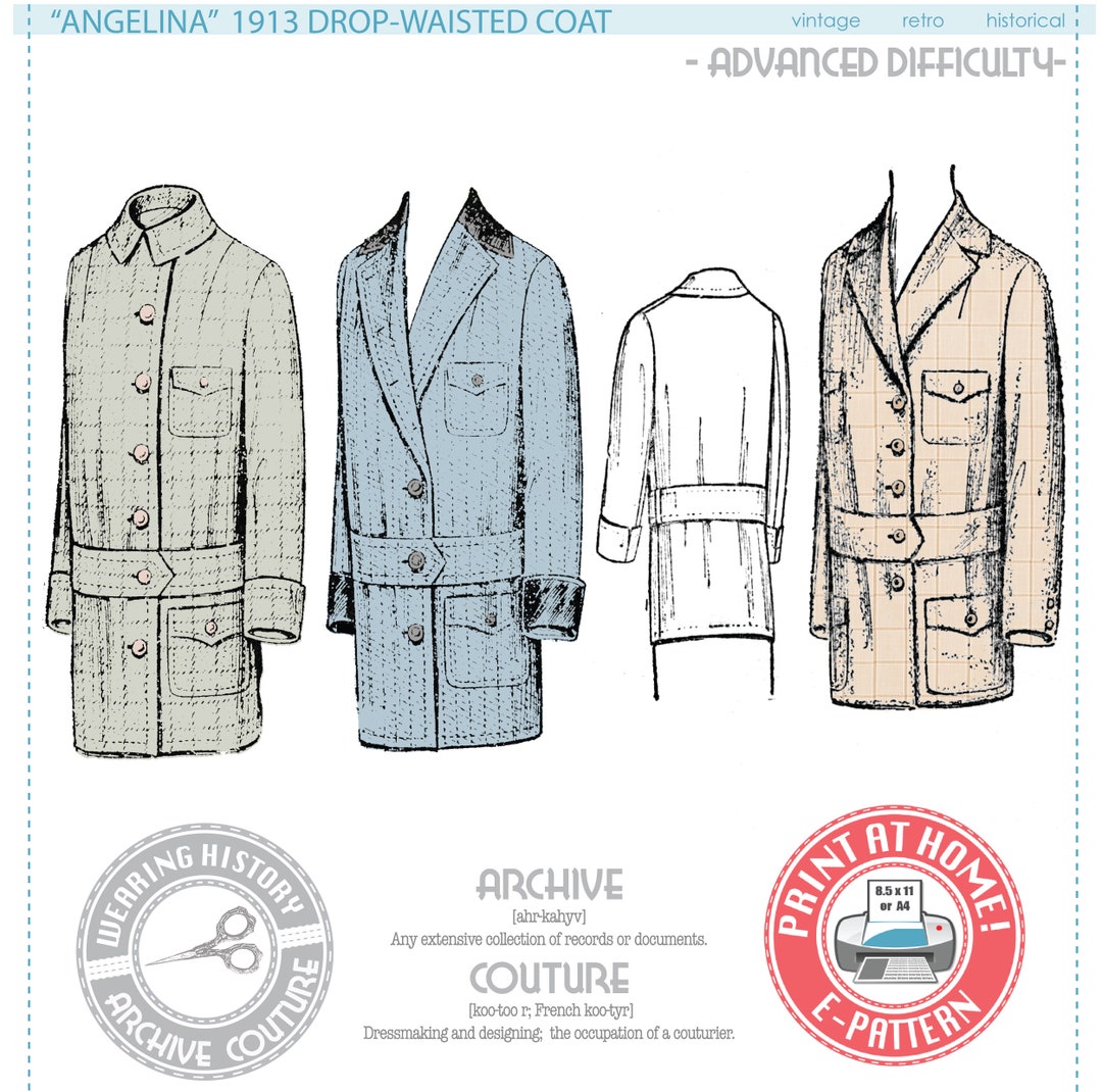 E-pattern- 1913 Drop-waisted Coat- Bust 34" -edwardian Wearing History ...