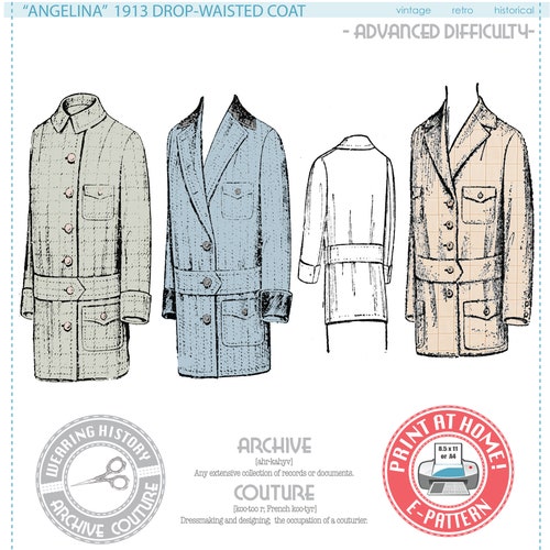E-pattern 1913 Drop-waisted Coat Bust 34 edwardian - Etsy