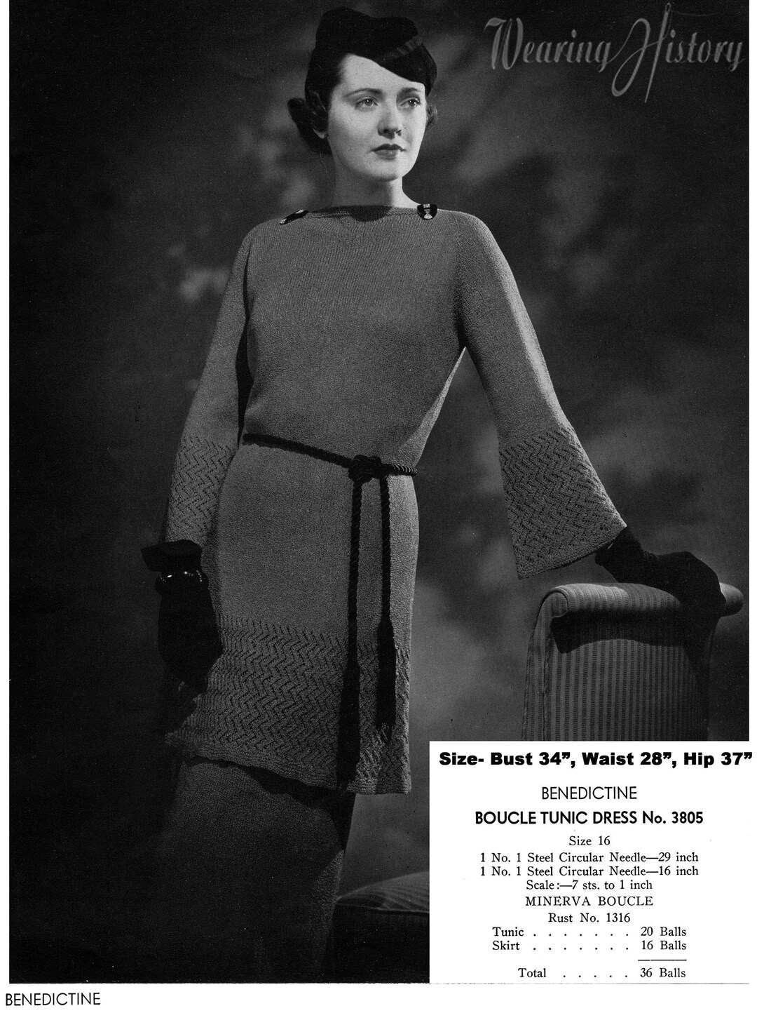 1930s 1934 Benedictine Knit Tunic Blouse and Skirt Set- PDF Knitting E ...