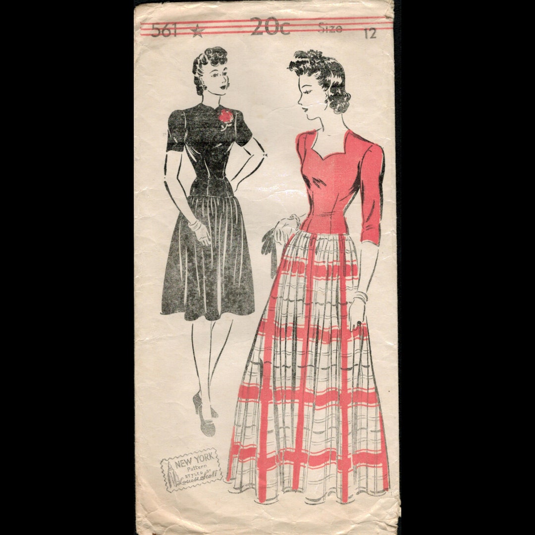 TLC Vintage 1940s Sweetheart Neck Evening or Day Dress Size 12 Bust 30 ...