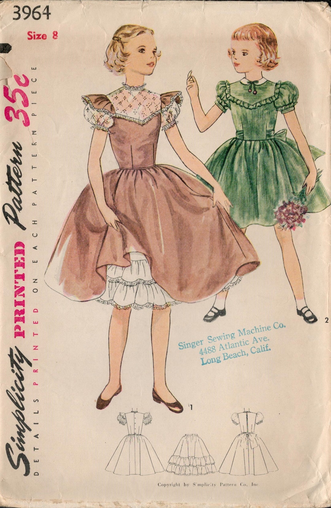 Vintage 1950s Fancy Girls Dress With Puffed Sleeves and Petticoat- Size ...
