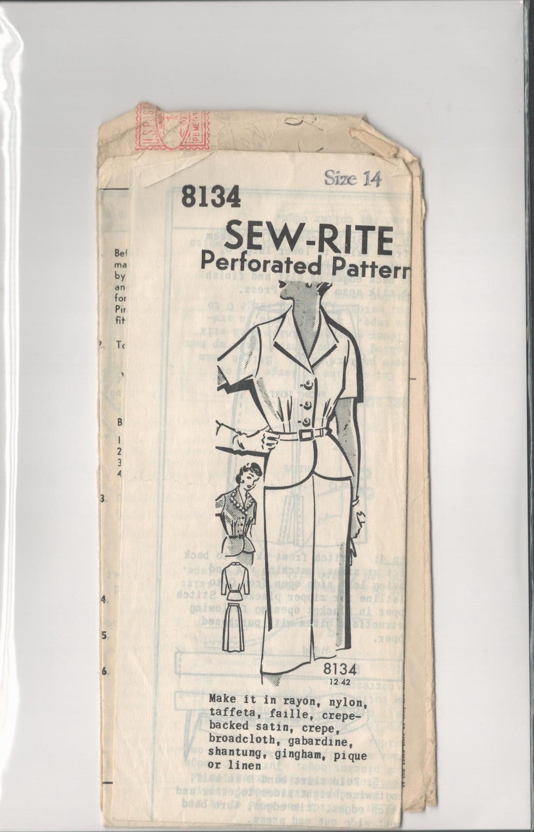 Vintage 1950s Sew-rite Two Piece Dress- Size 14 Bust 32- Sewing Pattern ...