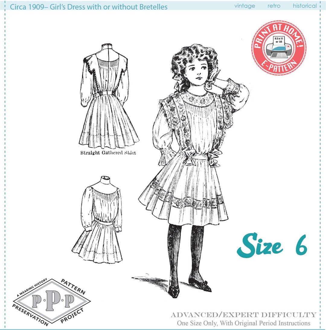 E-pattern- Circa 1909 Girl's Edwardian Dress- Size 6- Wearing History ...