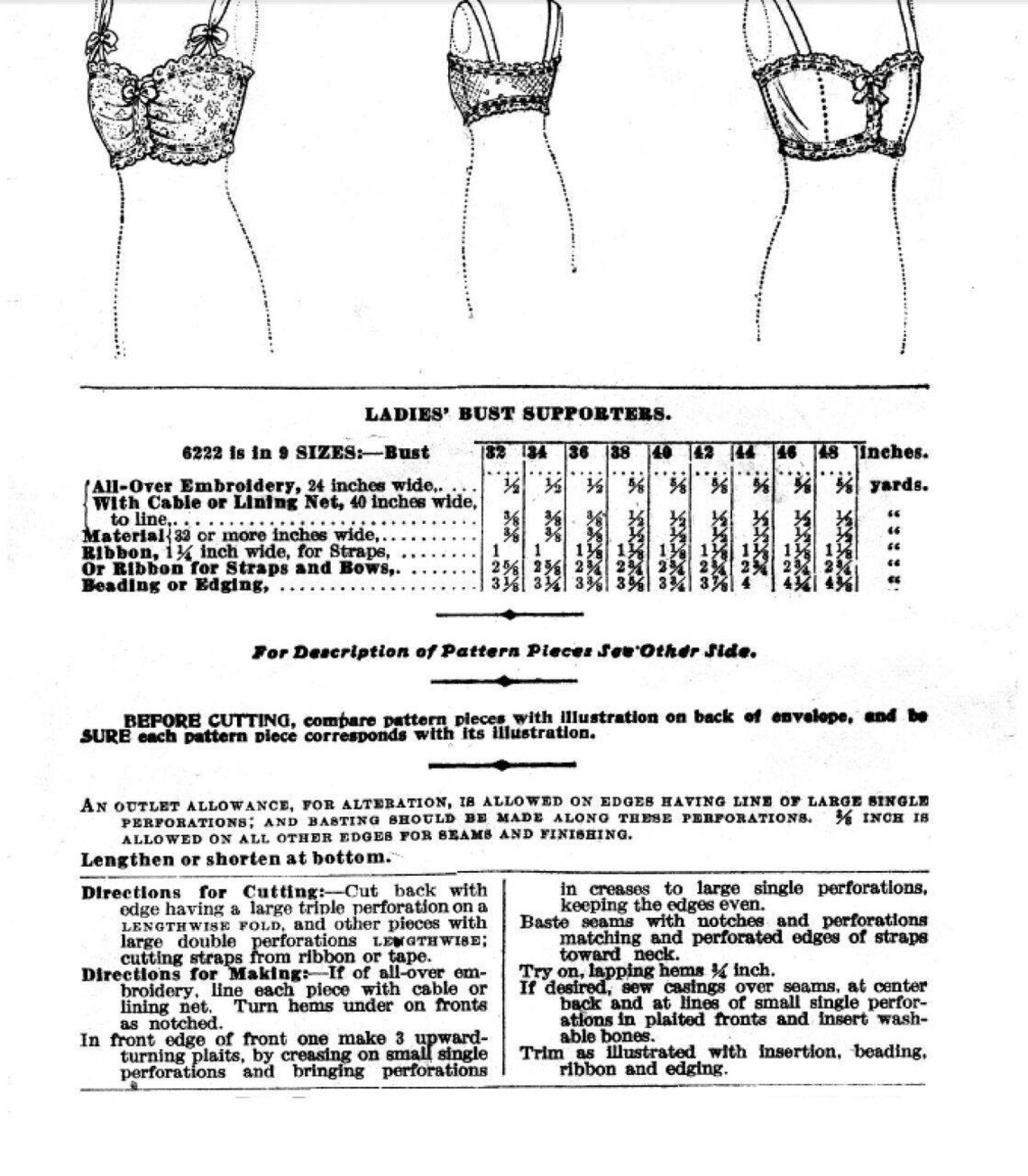 PRINTED PATTERN- 1900s 1910s Edwardian Brassiere Bra- Size 38" Bust ...