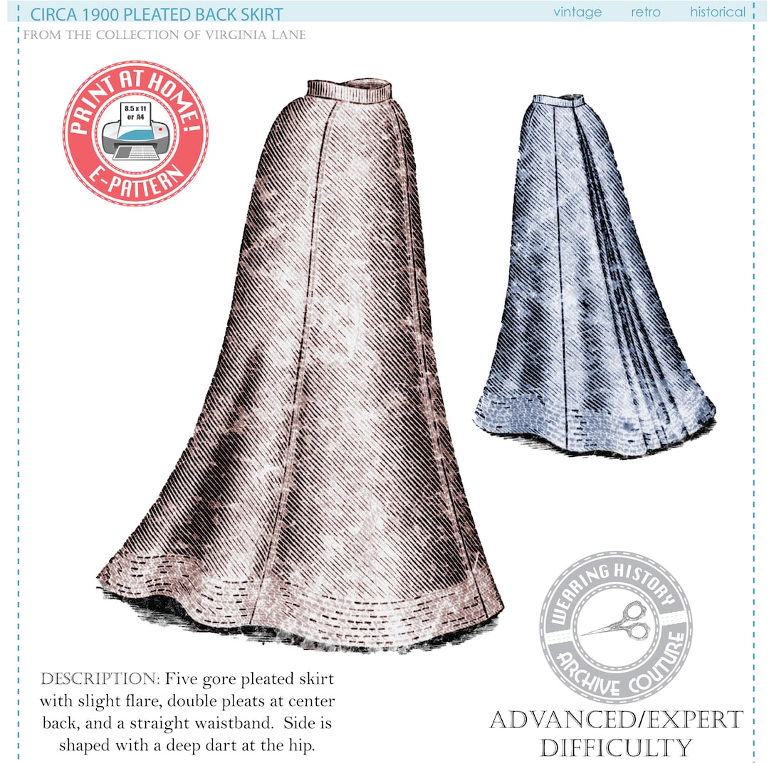 E-PATTERN- 1900 Five Gored Skirt Pattern With Double Pleated Back ...