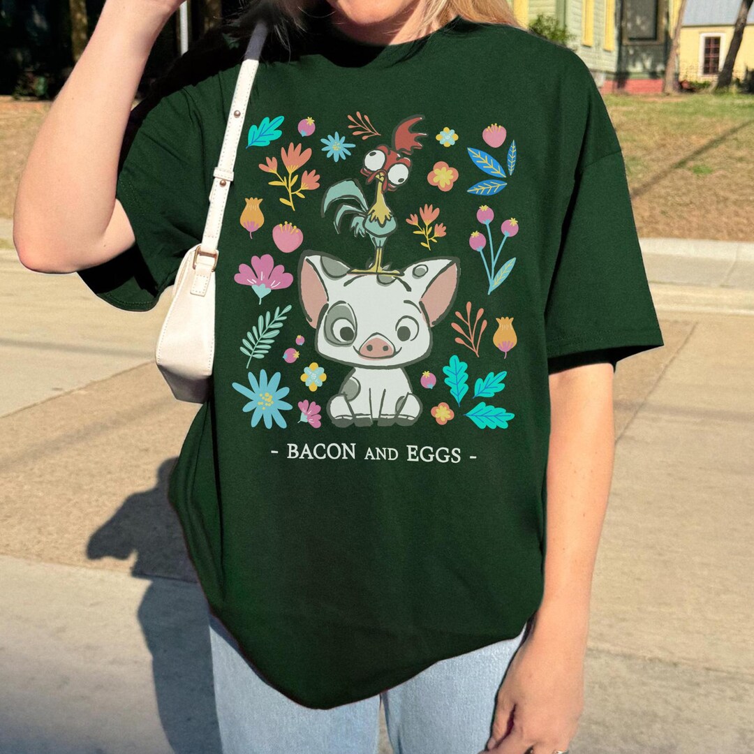 Retro 70s Pua and Hei Hei Floral Moana 2 T-shirt, Cute Pua Hei Hei ...