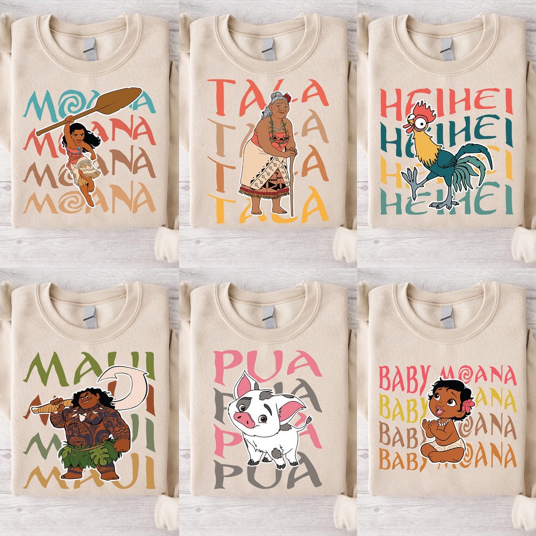 Disney Moana Characters Shirt, Disney Moana Hei Hei Pua Maui Matching ...