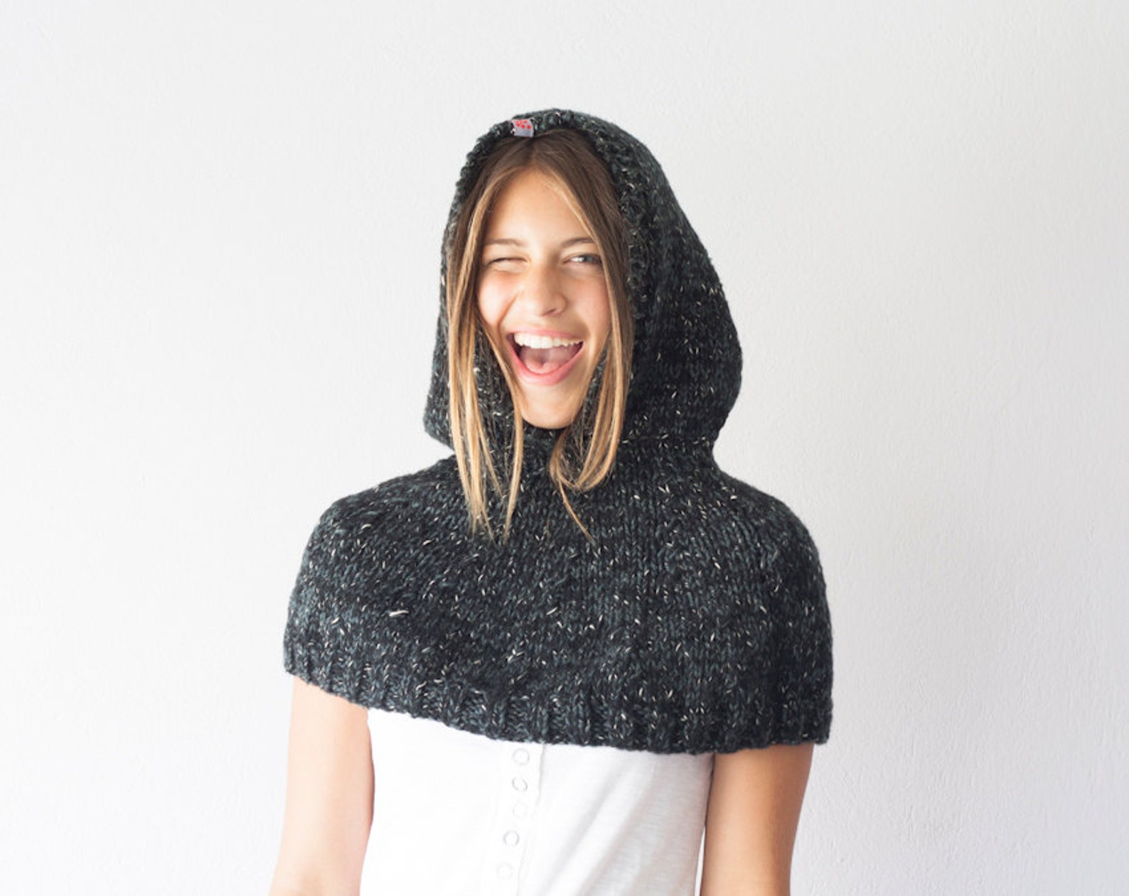 Sales Black Knit Cowl With Hood,black Knit Hood,black Hoodie,knit ...