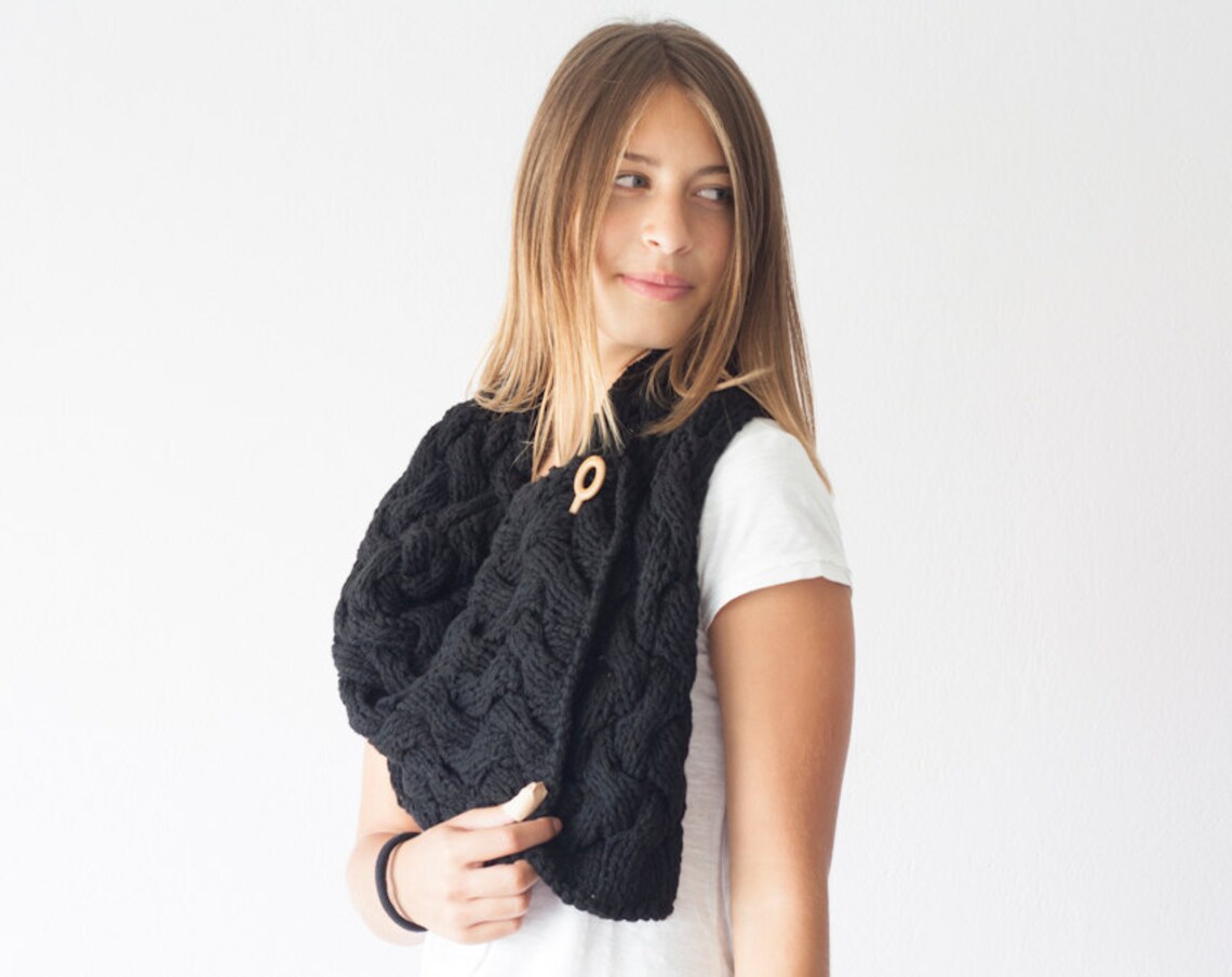 Sales Black Knit Shoulder Wrap Neck Warmer Button Scarf Long - Etsy