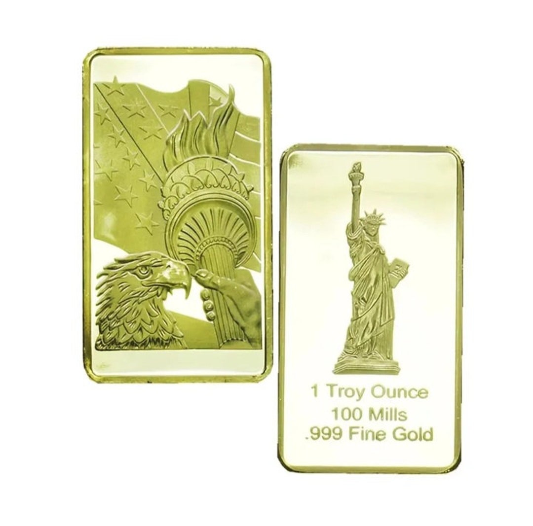 1 Troy Ounce 100 Mills .999 Fine Gold Lady Liberty Land of the Free Collector Bar - Etsy