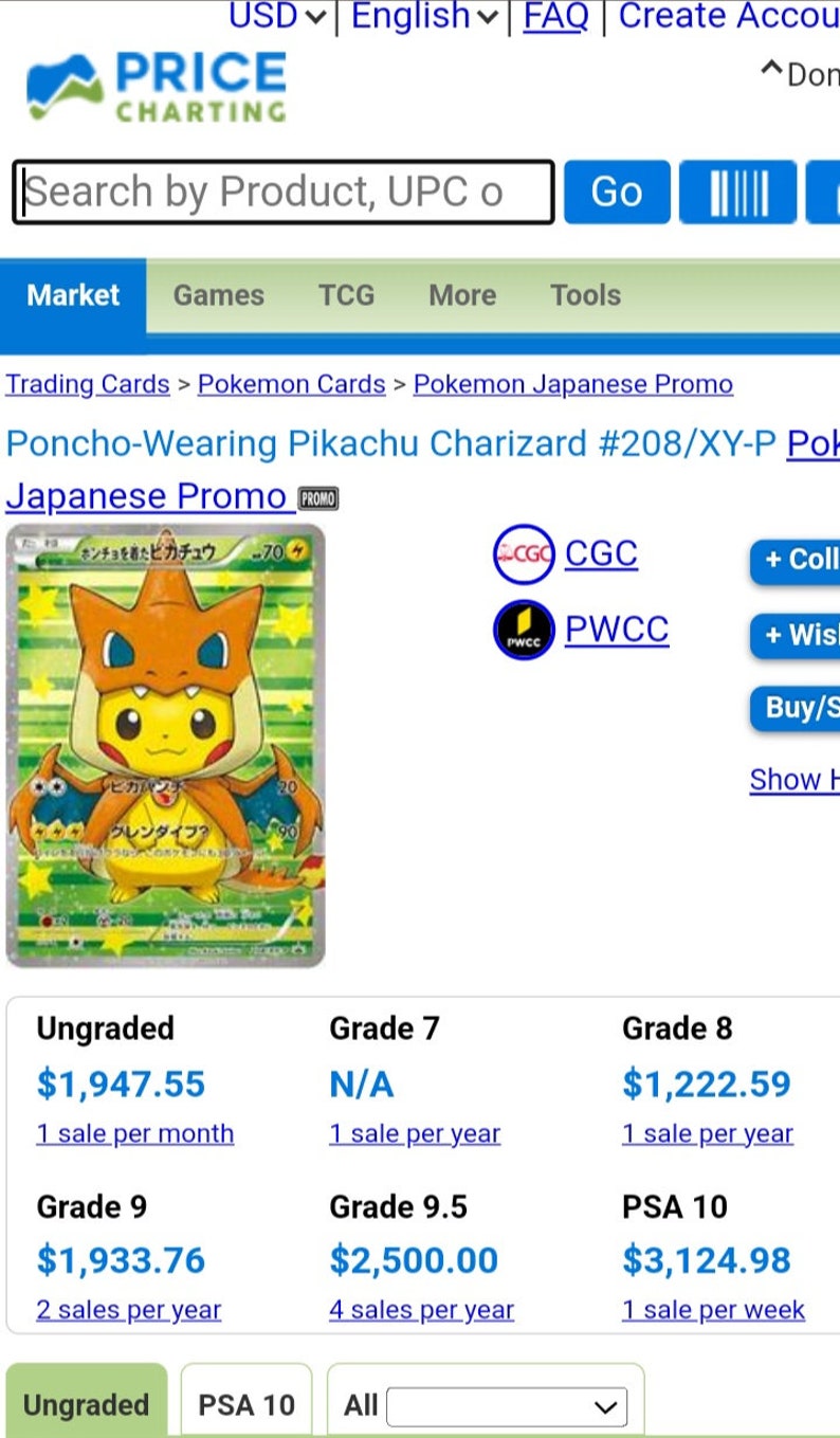 PSA 10 Poncho-wearing Pikachu Charizard 208 Pokemon Proxy Card w/ Slab ...