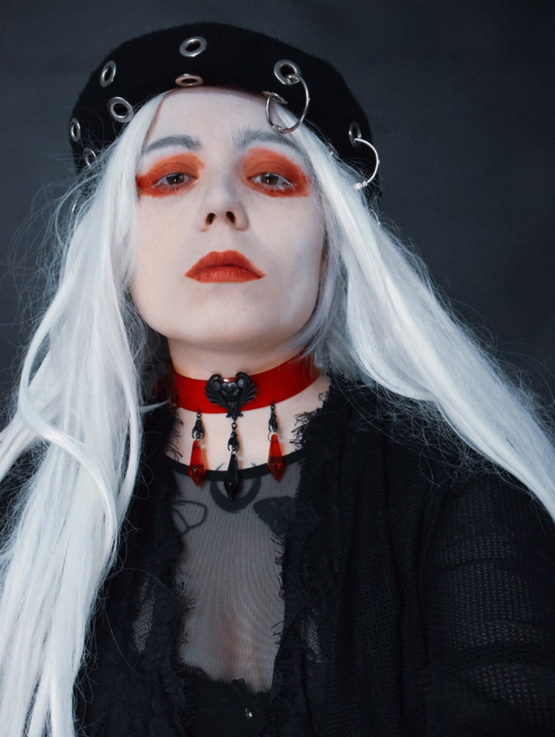 GARGOYLE CHOKER: Black or Red Pvc Choker With Crystals and Small Metal ...