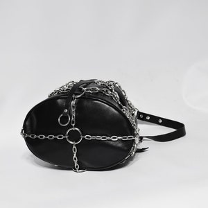 CHAIN CAGED BAG: Leather Drawstring Bag With the Metal Chain Cage - Etsy