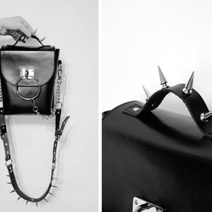 NOIR Spiked Leather Top Handle Bag: O-ring Chain Detail - Etsy